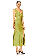 NICHOLAS Finley Asymmetrical Draped Midi Dress in Moss | REVOLVE