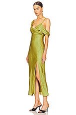NICHOLAS Finley Asymmetrical Draped Midi Dress in Moss | REVOLVE