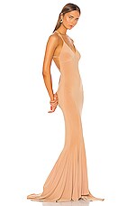Norma Kamali Low Back Slip Mermaid Fishtail Gown in Nude | REVOLVE