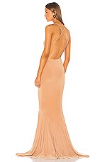 Norma Kamali Low Back Slip Mermaid Fishtail Gown in Nude | REVOLVE