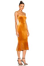Norma Kamali Strapless Fishtail Midi Dress in Bronze | REVOLVE