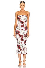 Norma Kamali Strapless Midi Fishtail Dress in White Poppy | REVOLVE
