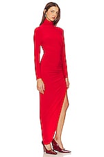 Norma Kamali Long Sleeve Turtle Neck Side Drape Gown in Tiger Red | REVOLVE