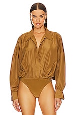 Norma Kamali Oversized Boyfriend Shirt Bodysuit in Woods | REVOLVE