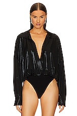 Norma Kamali Super Oversized Boyfriend Shirt Bodysuit in Black | REVOLVE