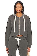 NSF Delaney Undone Hem Crop Zip Hoody in Pigment Black | REVOLVE
