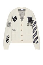 OFF-WHITE Moon Varsity Knit Cardigan in Beige | REVOLVE