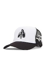 Pleasures x REVOLVE Flame Trucker Cap in Black & White | REVOLVE