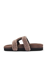 R0AM Fuzzy Cuffs Faux Fur Sandal in Taupe | REVOLVE