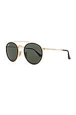 Ray-Ban Round Double Bridge in Gold & Green Classic | REVOLVE