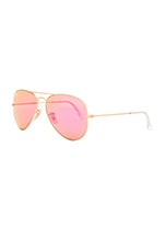 Ray-Ban Aviator Flash Lenses in Gold & Cyclamen Mirror | REVOLVE
