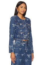 self-portrait Bow Print Denim Jacket in Blue | REVOLVE