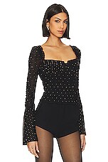 self-portrait Mesh Rhinestone Top in Black | REVOLVE