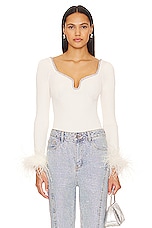 self-portrait Knit Feather Top in Off White | REVOLVE