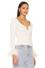 self-portrait Knit Feather Top in Off White | REVOLVE