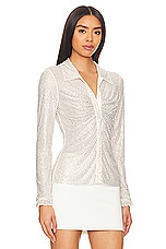self-portrait Rhinestone Mesh Top in Cream | REVOLVE