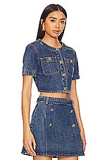 self-portrait Denim Crop Top in Mid Blue | REVOLVE