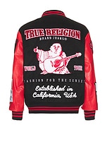 True Religion Varsity Jacket in Jet Black & Red | REVOLVE