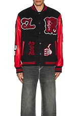 True Religion Varsity Jacket in Jet Black & Red | REVOLVE