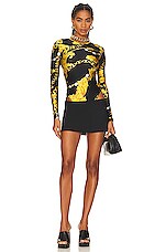 Versace Jeans Couture Long Sleeve Bodysuit in Black & Gold | REVOLVE