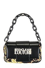 Versace Jeans Couture Logo Loop Bag in Black & Gold | REVOLVE