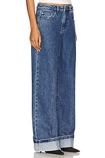 WeWoreWhat Cuff Straight Leg Jeans in Mid & Dark Light | REVOLVE