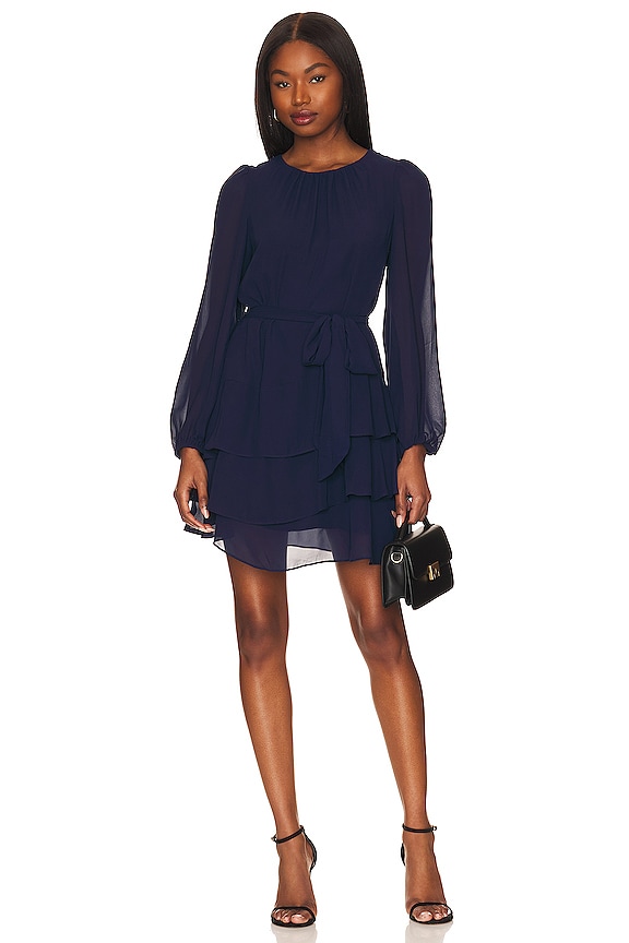1. STATE V Neck Ruffle Tiered Dress in Classic Navy | REVOLVE