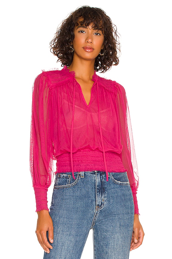 1. STATE Long Sleeve Smocked Mesh Top in Roseblossom | REVOLVE