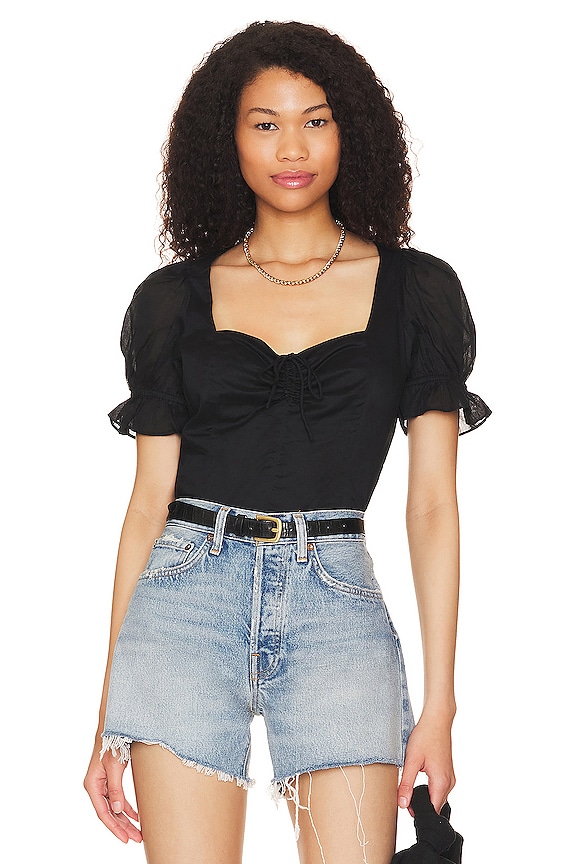 1. STATE Puff Sleeve Sweetheart Top in Rich Black | REVOLVE