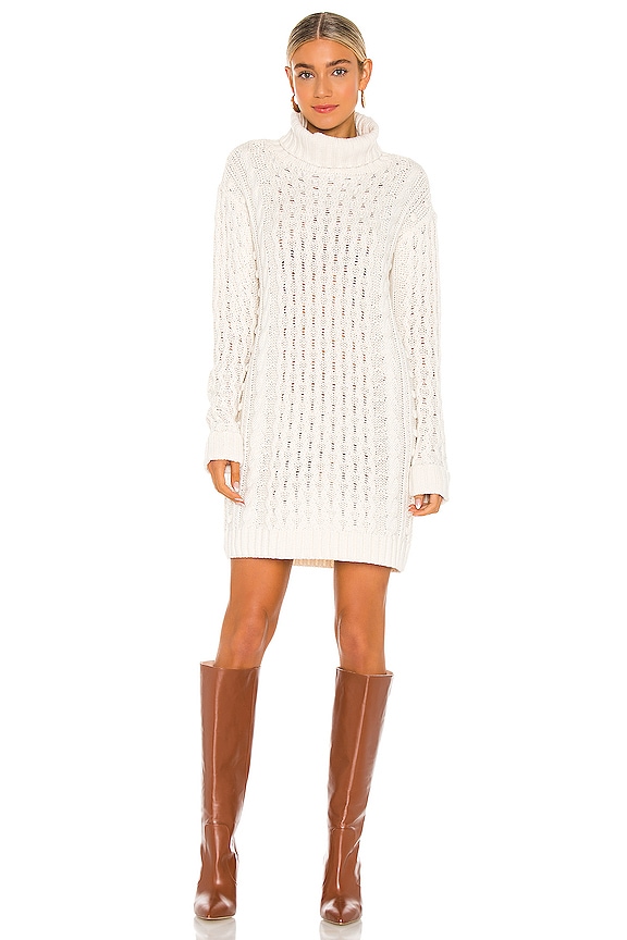 525 America Cable Turtleneck Dress in Chalk | REVOLVE