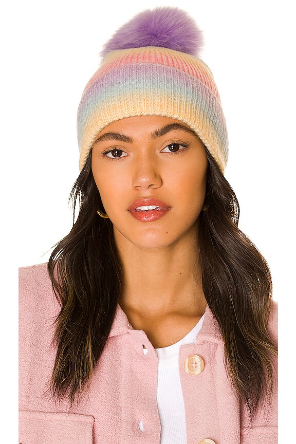 Adrienne Landau Rainbow Fur Hat in Rainbow & Purple | REVOLVE
