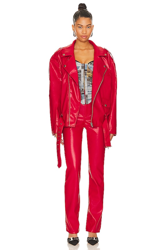 AFRM Faux Leather Heston Straight Leg Pants in Jester Red | REVOLVE