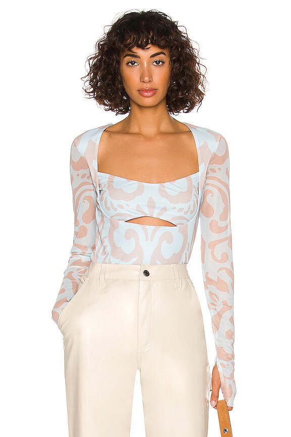 AFRM Noreen Top in Icy Blue Damask | REVOLVE