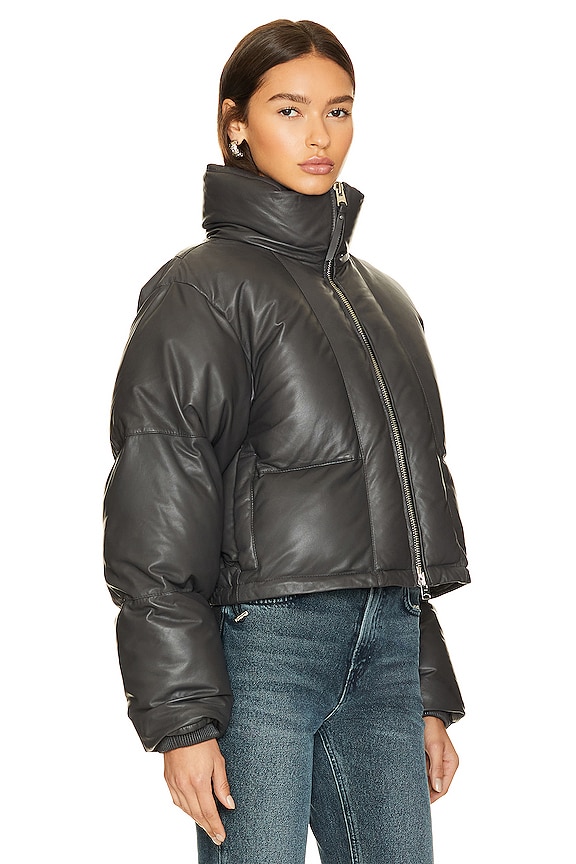 AGOLDE x Shoreditch Ski Club Edie Leather Puffer in Graphite | REVOLVE
