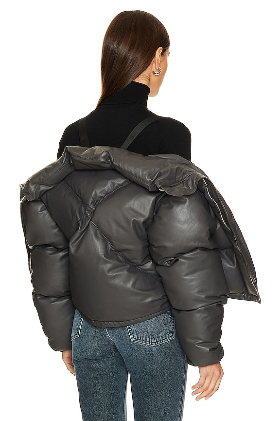 AGOLDE x Shoreditch Ski Club Edie Leather Puffer in Graphite | REVOLVE
