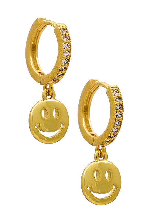 Alexa Leigh Smiley Crystal Huggies in Gold | REVOLVE