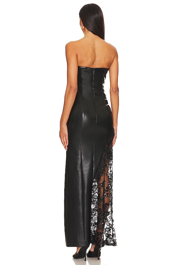 Alice + Olivia Retha Faux Leather Lace Maxi Dress in Black | REVOLVE