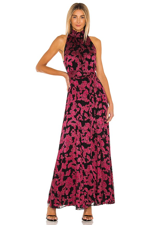 Alice + Olivia Dita Smocked Neck Maxi Dress in Show Me Love Wild Pink | REVOLVE