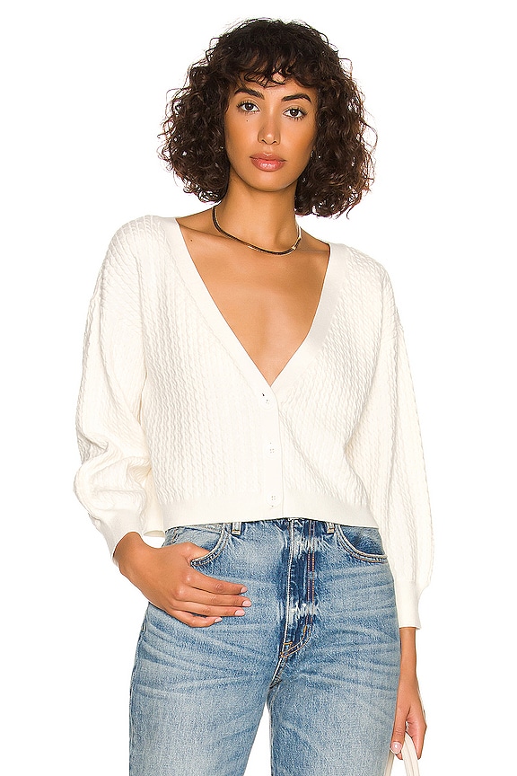 Alice + Olivia Zelina Deep V Cardigan in Soft White | REVOLVE