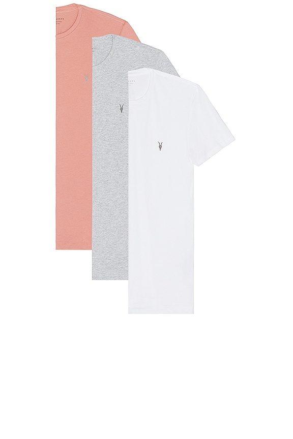 ALLSAINTS Tonic Short Sleeve Crew 3 Pack in Pink & Grey Marl & White ...