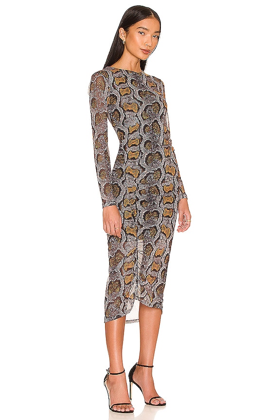 ALLSAINTS Norma Long Sleeve Snake Dress in Grey | REVOLVE
