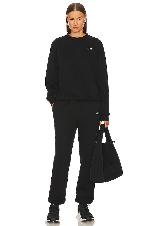 alo Accolade Crew Neck Pullover Sweatshirt in Black | REVOLVE