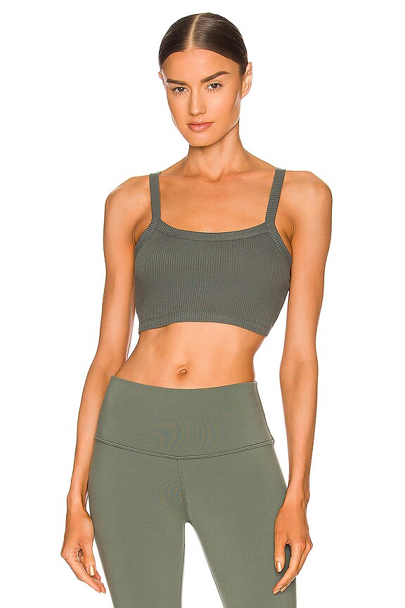 alo Ribbed Cropped Whisper Tank in Dark Cactus | REVOLVE
