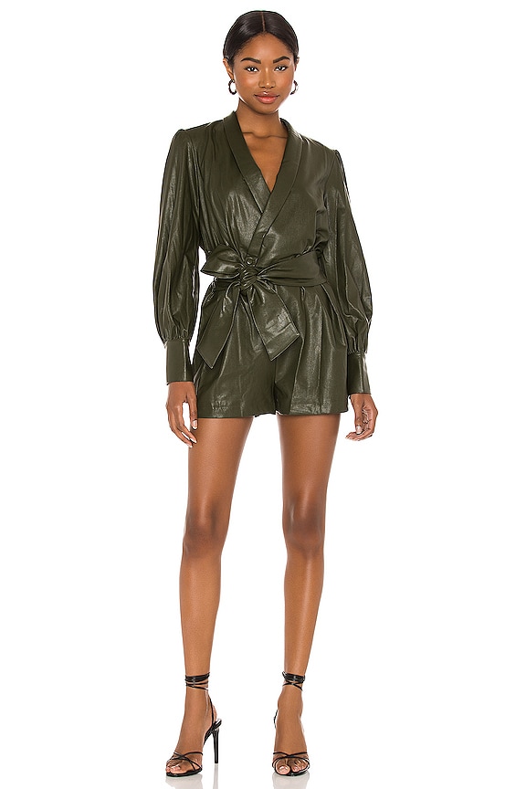 Amanda Uprichard X REVOLVE Leather Studio Romper in Olive | REVOLVE