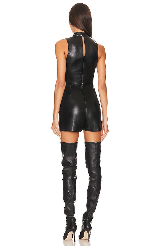Amanda Uprichard X Revolve Reed Faux Leather Romper in Black | REVOLVE