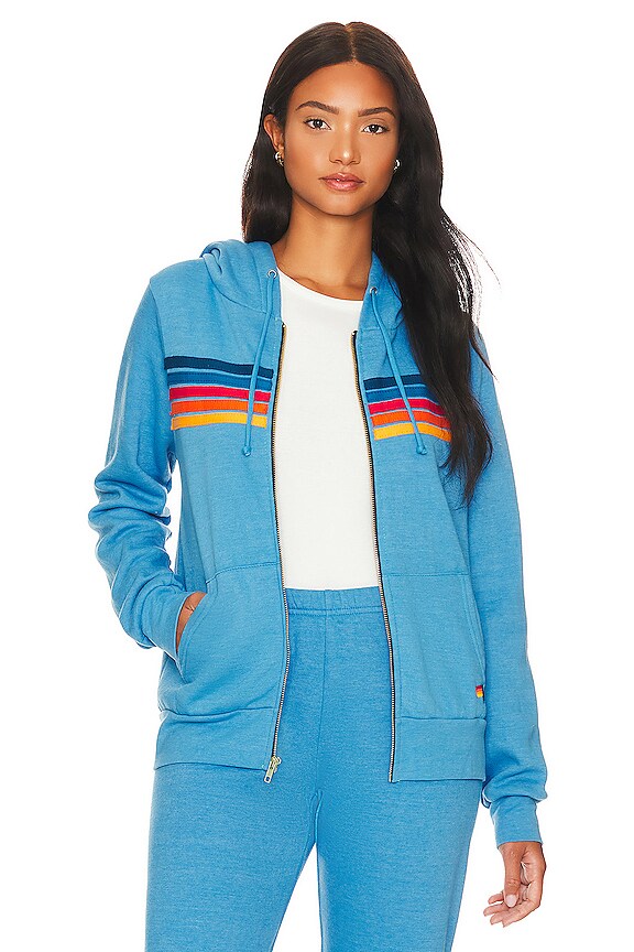 Aviator Nation 5 Stripe Hoodie in Ocean | REVOLVE
