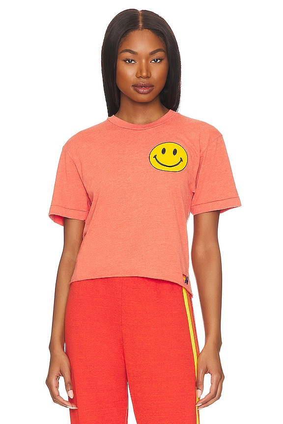 Aviator Nation Smiley 2 Boyfriend Tee in Tangerine | REVOLVE