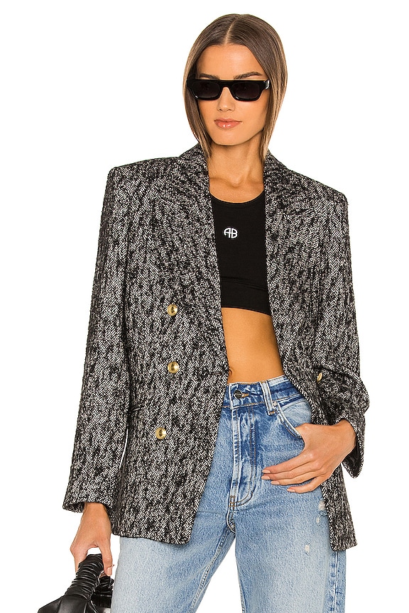 ANINE BING Dionne Blazer in Black & White | REVOLVE