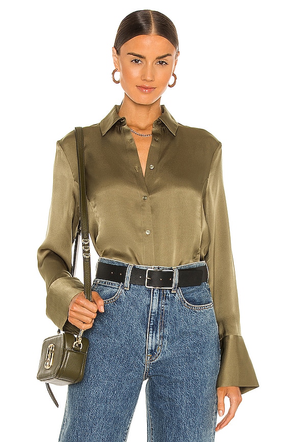 ANINE BING Silk Mackenzie Top in Green Khaki | REVOLVE
