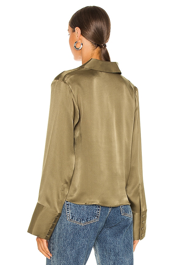 ANINE BING Silk Mackenzie Top in Green Khaki | REVOLVE